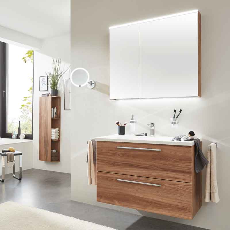 Laguna Feo Möbelset Stone Plus Waschtisch Spiegelschrank | Griffleiste Schwarz Matt | 90,6 cm ...