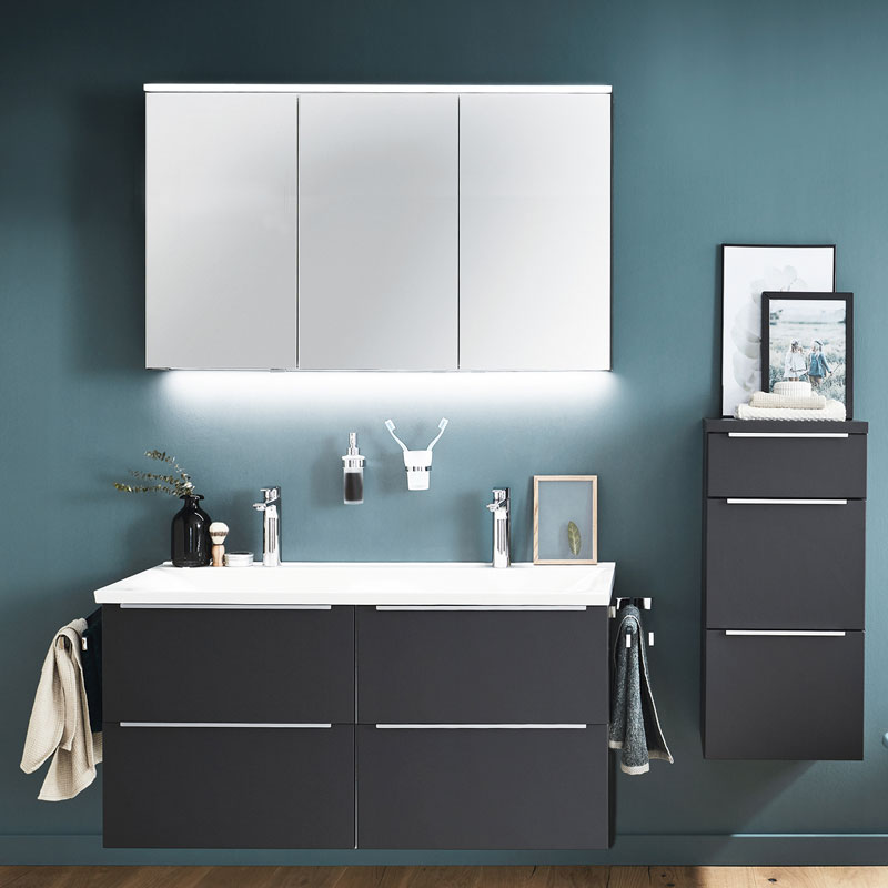 Laguna Feo Möbelset 102 cm Keramik Waschtisch Spiegelschrank | Griffleiste verchromt | 102 cm ...