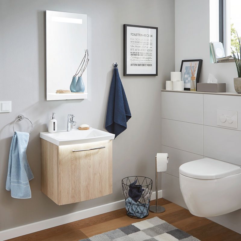 Laguna Loft Waschtisch 51,2 cm mit Unterschrank | Rechts | mit LED-Beleuchtung | Quarzgrau Matt ...