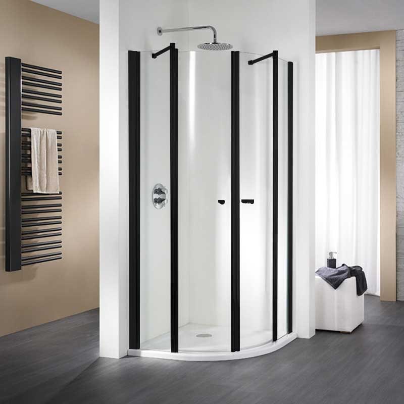 HSK Exklusiv 2.0 Viertelkreis Runddusche 4-teilig | Schwarz Matt | mit Knaufgriff | ohne ...