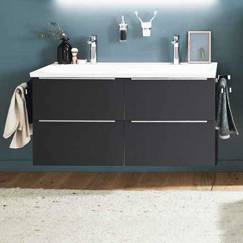 Laguna Feo Möbelset Doppel Waschtisch Stone | Griffleiste Schwarz Matt | Cosmos Grey Matt | LU ...