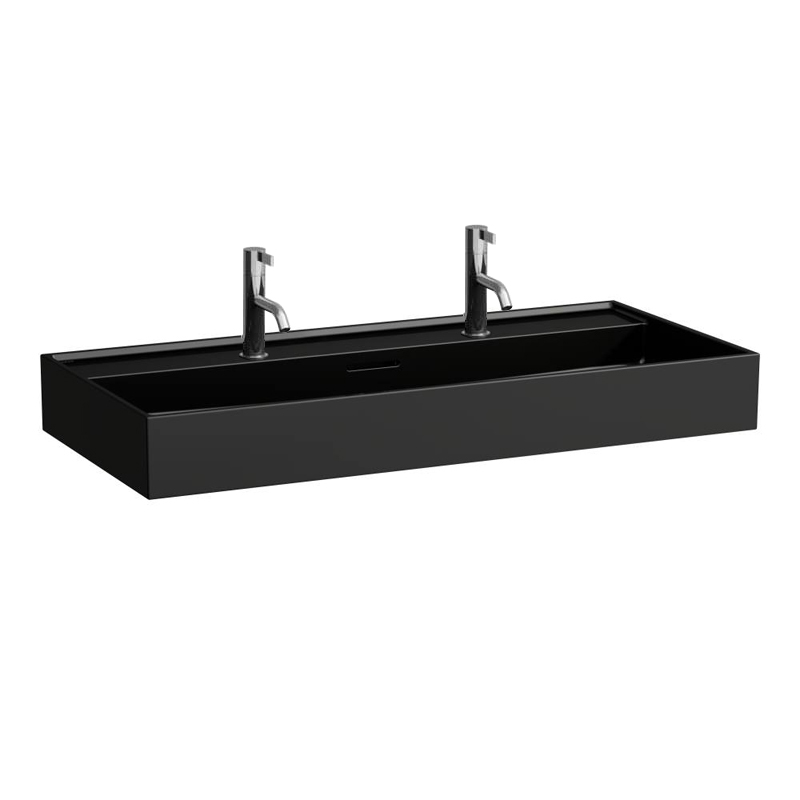 Laufen Kartell Aufsatzwaschtisch 100 x 46 cm geschliffen | Schwarz glänzend | 2 Hahnlöcher | mit ...