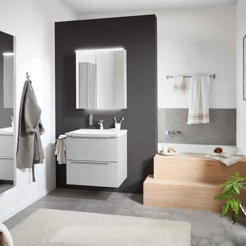 Laguna Feo Möbelset Stone Plus Waschtisch Spiegelschrank | Griffleiste verchromt | 70,6 cm ...