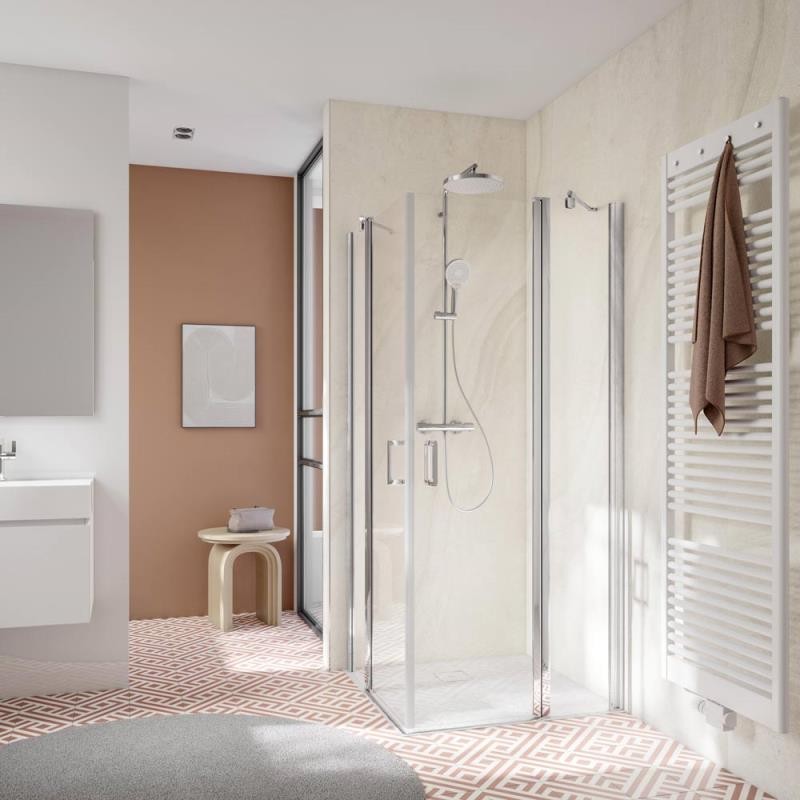 HSK Favorit Nova Eckeinstieg 4 teilig 90 x 80 cm | chrom optik (Alu poliert) | mit Edelglas ...