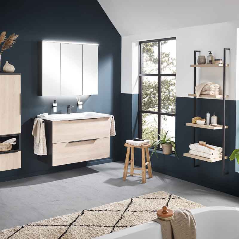 Laguna Feo Möbelset Stone Plus Waschtisch Spiegelschrank | Griffleiste verchromt | 120,6 cm ...